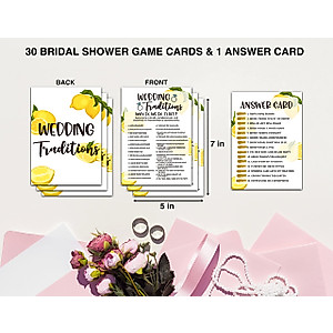 Bridal Shower Games - Lemon Theme Engagement Party Game Cards For Wedding, Bachelorette Party - Citrus Lemon Bridal Shower Decorations - Wedding Traditions - 30 Cards(A01)