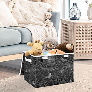 senya Halloween Storage Baskets Collapsible Storage Bins with Lids, Spiderweb Butterfly Dragonfly Storage Boxes Clothes Baskets for Organizing