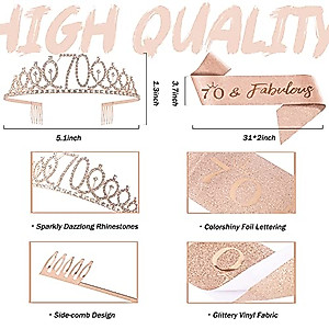 70th Birthday Gifts for Women - 70th Birthday Decorations Women Includes Birthday 3D Pop Up Card,Tiara Crown,Sash,Cake Toppers,Balloons,Candles with Gift Box