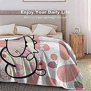 Strawberry Milk Cow Blanket Lightweight Flannel Fleece Cartoon Cute Animal Throw Blankets Soft Cozy Plush Microfiber All-Season Blanket for Bed/Couch/Sofa-50 x40 in
