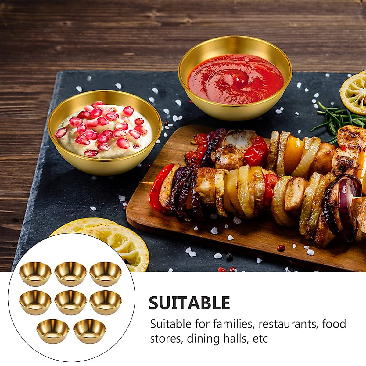BESTonZON Sauce Dish 8pcs Golden Dipping Bowls, Stainless Steel Dip Soy Sauce Dishes & Bowl, Multipurpose Side Dish for Sauce, Condiments, Sushi, BBQ - Chip and Dip Serving Bowl Set