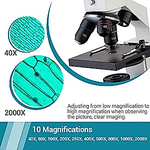 Microscope Biological for Kids, Students and Adult 250X-2000X Powerful Biological Children's Microscope Set for School Laboratory Home Biological Scientific Research Education