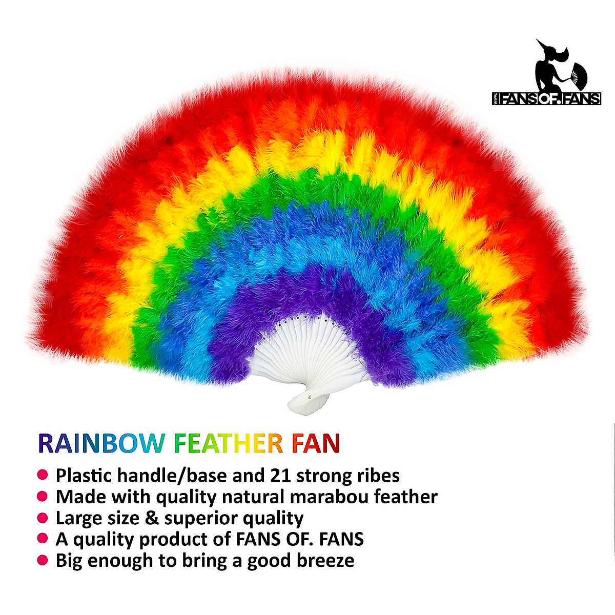 Rainbow Feather Folding Hand Rave Fan 45cm, Fancy Dress Wedding Party Gift Outdoor Vintage Dance Photoshoot Pride Hand Fan Gay Fan(LGBTQ)