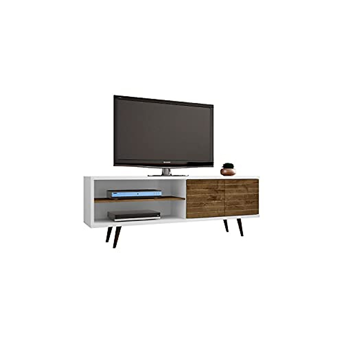 Manhattan Comfort Liberty Mid-Century Modern Living Room TV Stand and Panel, 62.99", White/Rustic Brown