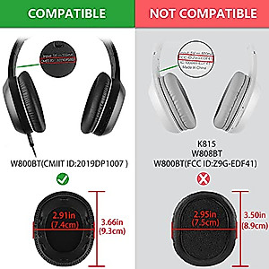 Geekria QuickFit Protein Leather Replacement Ear Pads for Edifier W800BT (CMIIT ID:2019DP1007) Headphones Earpads, Headset Ear Cushion Repair Parts (Black)