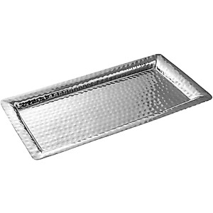Monarch Abode Decorative Tray, Bathroom Counter Organizer, Vanity Tray, Kitchen Counter Storage, Hand-Hammered Platter, Nickel-Plated, 12" x 6"