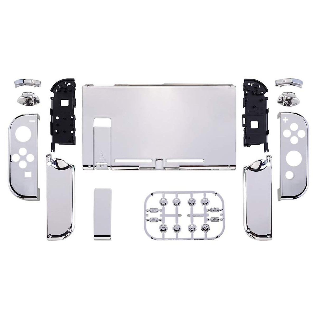 eXtremeRate DIY Replacement Shell Buttons for Nintendo Switch, Back Plate for Switch Console, Housing with Full Set Buttons for Joycon Handheld Controller - Chrome Silver [No Electronics Parts]