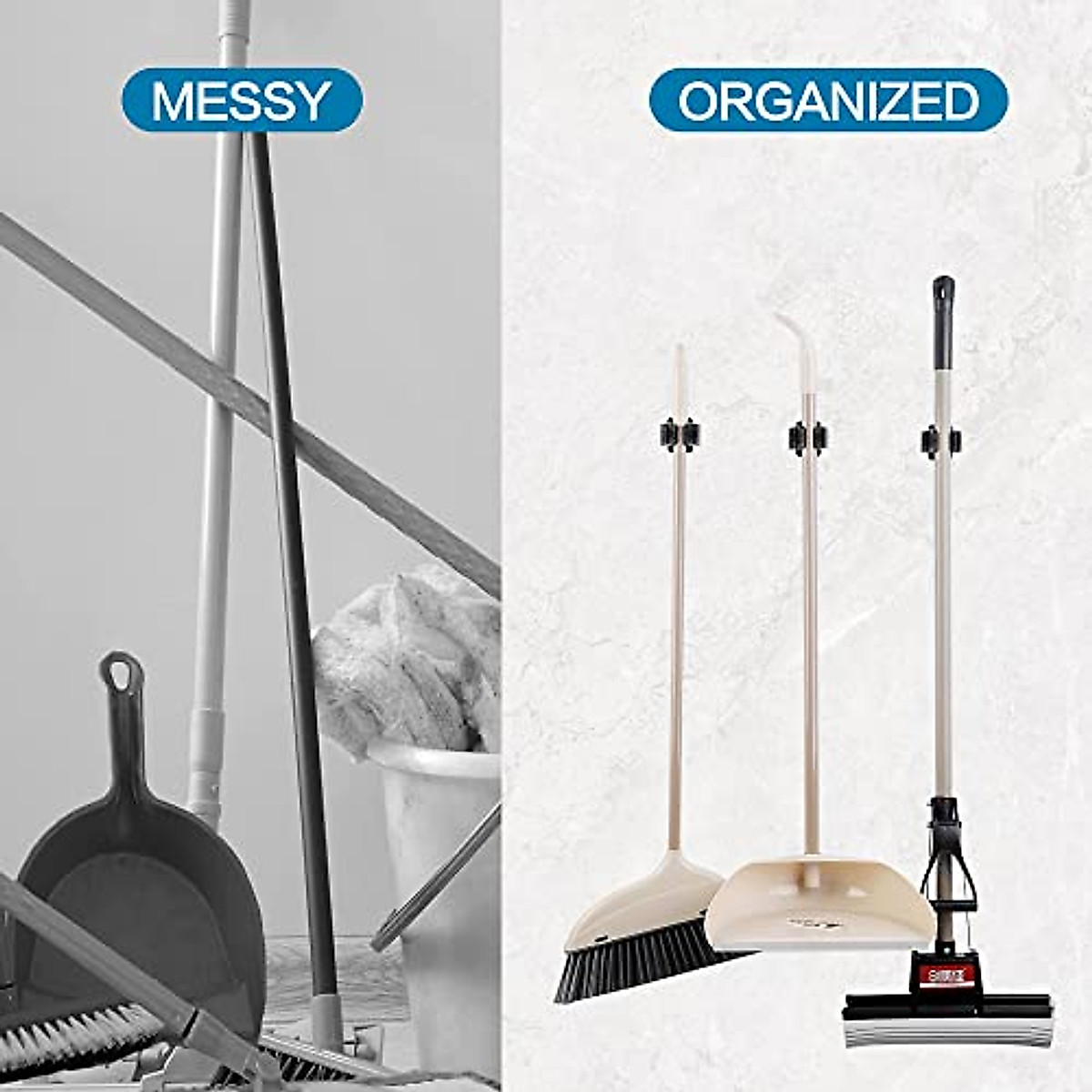 JAMEND CLXP 12PCS Broom and Mop Holder, Heavy Duty Garden Tool Organizer Rack Rake and Shovel Handle, Stainless Steel Mop Hanger. Wall Mounted with Screws.Matte Black
