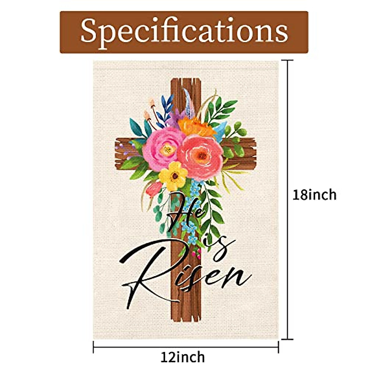 Heyfibro Easter Jesus Religious Garden Flag He Is Risen Easter Cross Spring Yard Flags 12 x 18 Inch Double Sided Burlap Christian Nativity Banner for Easter Spring Outdoor Decoration(ONLY FLAG)