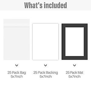 Golden State Art, Pack of 25 Black Pre-Cut 5x7 Picture Mat for 4x6 Photo with White Core Bevel Cut Mattes Sets. Includes 25 High Premier Acid Free Matts & 25 Backing Backers Board & 25 Clear Bags