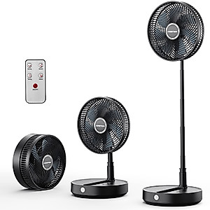 12” Battery Powered Table Fan, 10800mAh Foldaway Fan with Remote Control Night Light Timer, Portable Oscillating Fan for Home, Camping, Travel, Hurricane