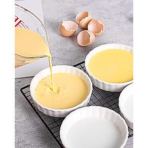 Taeochiy 8 Oz Creme Brulee Ramekins, Porcelain Ramekins Oven Safe, Round Tart Pan Mini Fluted Quiche Dishes, Set of 6, White