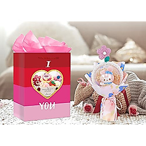 FLYAB Valentines Day Gift Bag with Tissue Paper 11.5" Valentines Gift Bag with Handle Clear Heart Gift Bags for Anniversary Wedding Valentine's Day Party Favors Birthday Valentines Gifts Wrapping