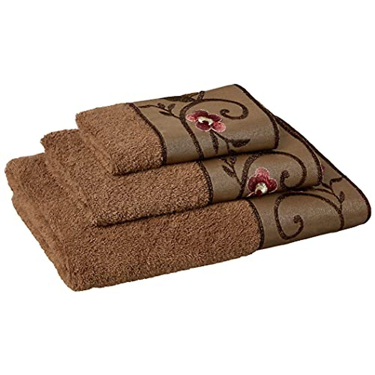 Popular Bath Bath Towels, Larissa Collection, 3-Piece Set, Rose Design