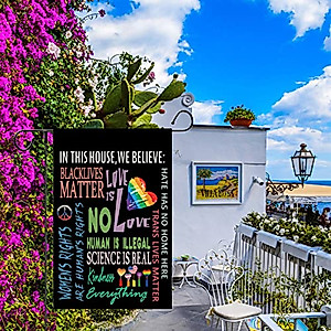 BUYITO In This House, We Believe Human-Kind Be Both Equality Garden Flag Love Is Love Black Lives Matter Garden Banner Vertical Double Sided Rustic Farmland Burlap Yard Lawn Outdoor Decor 12x18"