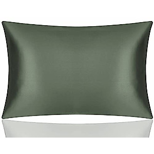 DISANGNI 100% Mulberry Silk Silk Pillowcase, Used for Hair and Skin, Envelope Type, Silk on one Side and Tencel on The Other Side, Count 600, 1pc (Green, Queen(50x75cm))