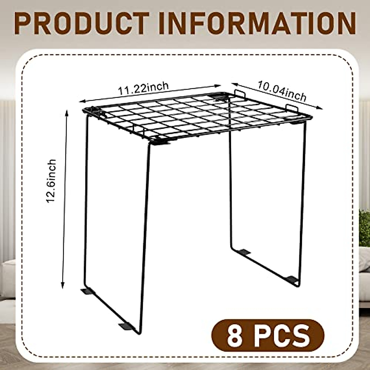Nuenen Stackable Locker Shelf for School Locker Organizer Shelf Metal Locker Accessories for Home Office School File Document Book Magazine Desktop Decors Supplies, 11.8x9.8x12.99 Inch (Black, 8 Pcs)