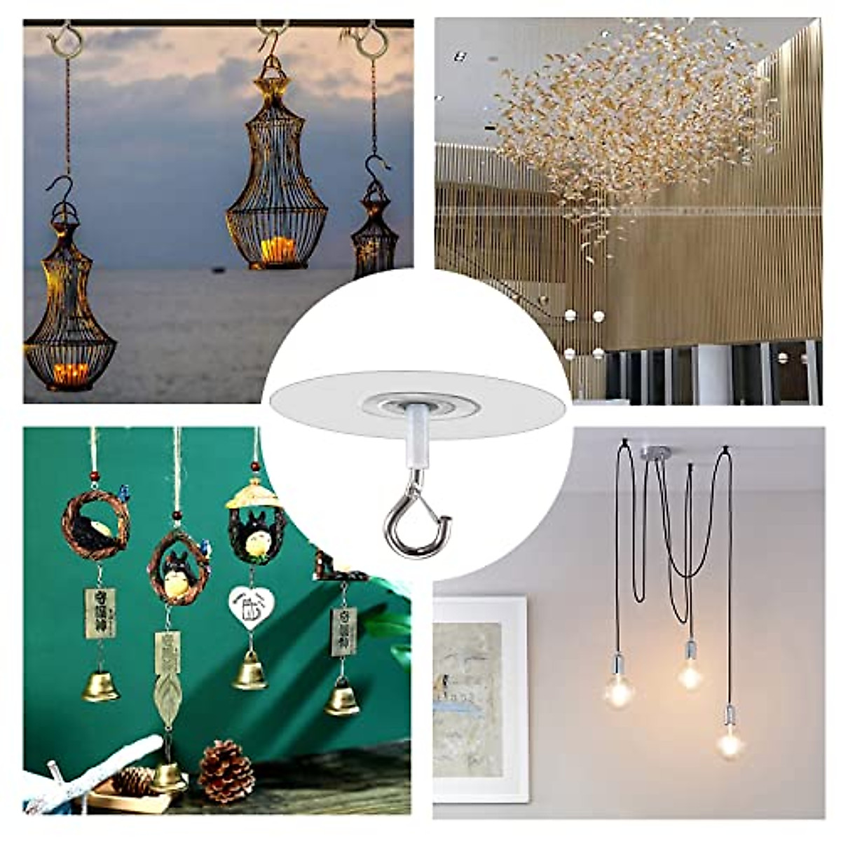 No Hole Adhesive Ceiling Hooks for Hanging Light Plants,Sticky Eye Hooks for Hanging Boby Mobile Curtain,Set of 10 (Round)