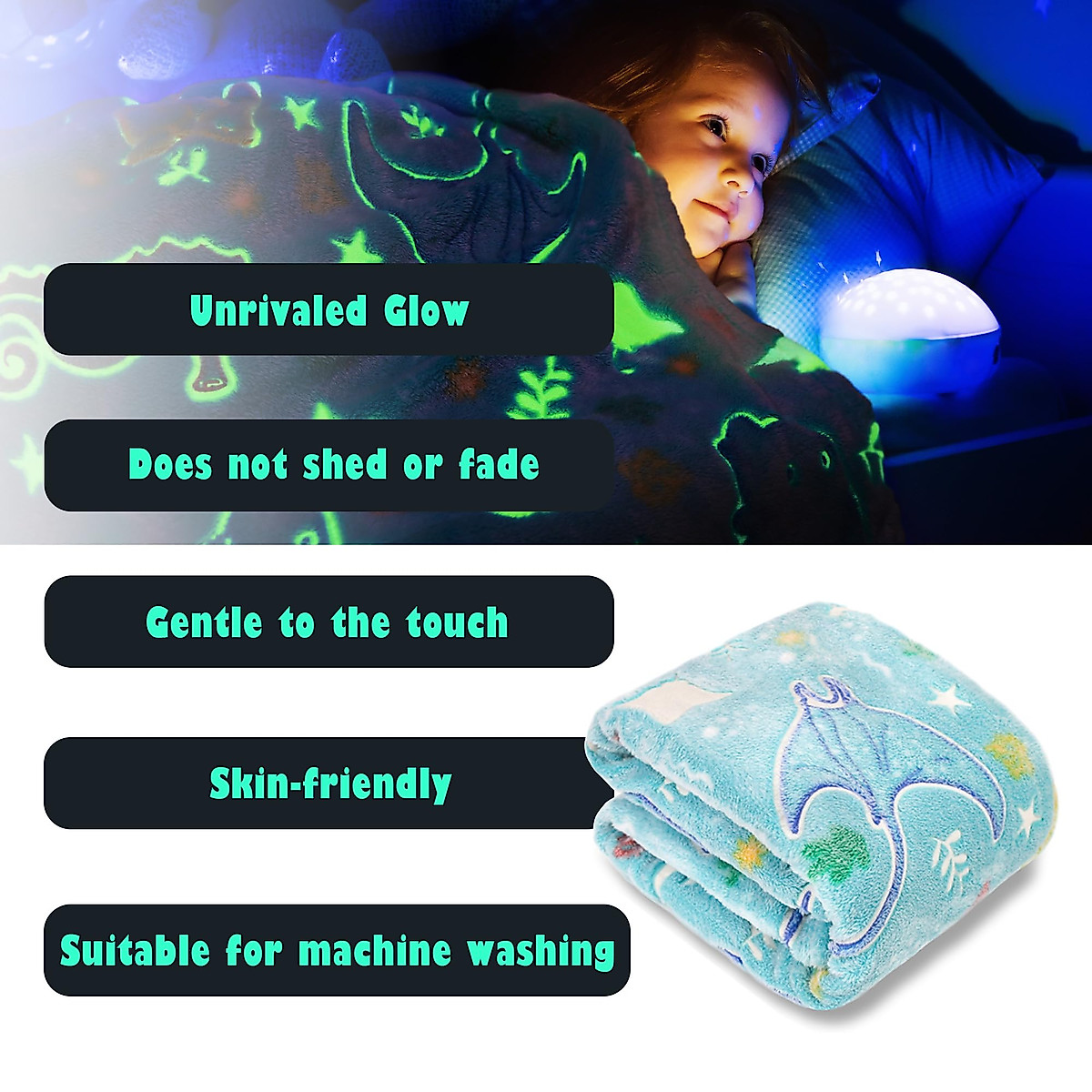 FORESTAR Glow in The Dark Blanket for Girls Boys, Halloween Christmas Birthday Gifts for Kids, Soft Warm Furry Throw Blanket, 50"×60"