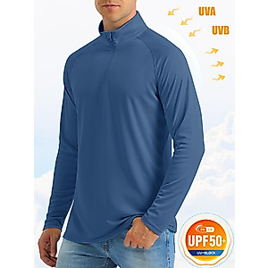 MAGCOMSEN Men's Quick Dry Long Sleeve Tee - Blue Grey, Sun Protective, Hiking, Fishing, Summer Shirt