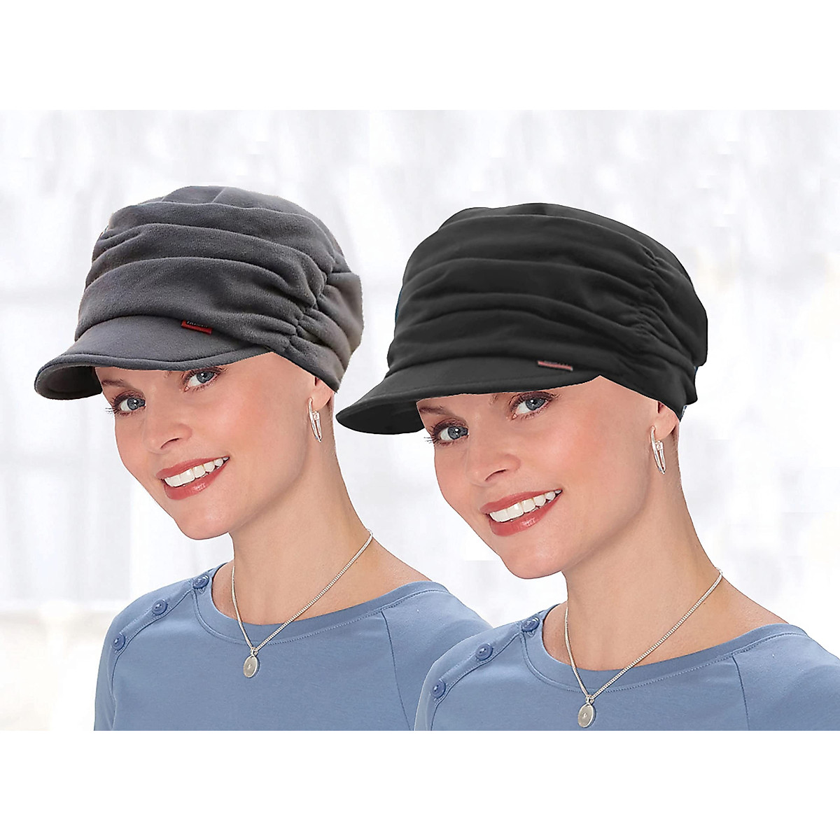 FGSS Cotton-Cancer Headwear for Women Patients Chemo Slouchy Beanie (Black+Grey 2pc)