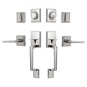KIAYACI Door Lock Set Double Door Handle Sets with Deadbolt Silver Entry Door Locksets Single Cylinder HandleSet with Straight Handle Lower Half Grip Satin Nickel Double Door Handleset with Dummy