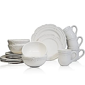 American Atelier Round Dinnerware Sets | White Kitchen Plates, Bowls, and Mugs | 16 Piece Elegant Victoria Collection | Dishwasher and Microwave Safe | Service for 4