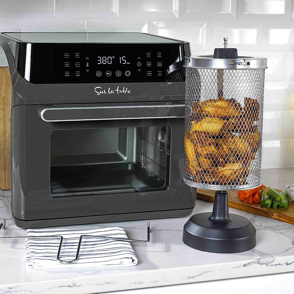 Sur La Table 16 Qt Air Fryer Oven with 12 in 1 Functions for Quick and Easy Meals, includes 7 accessories, Black