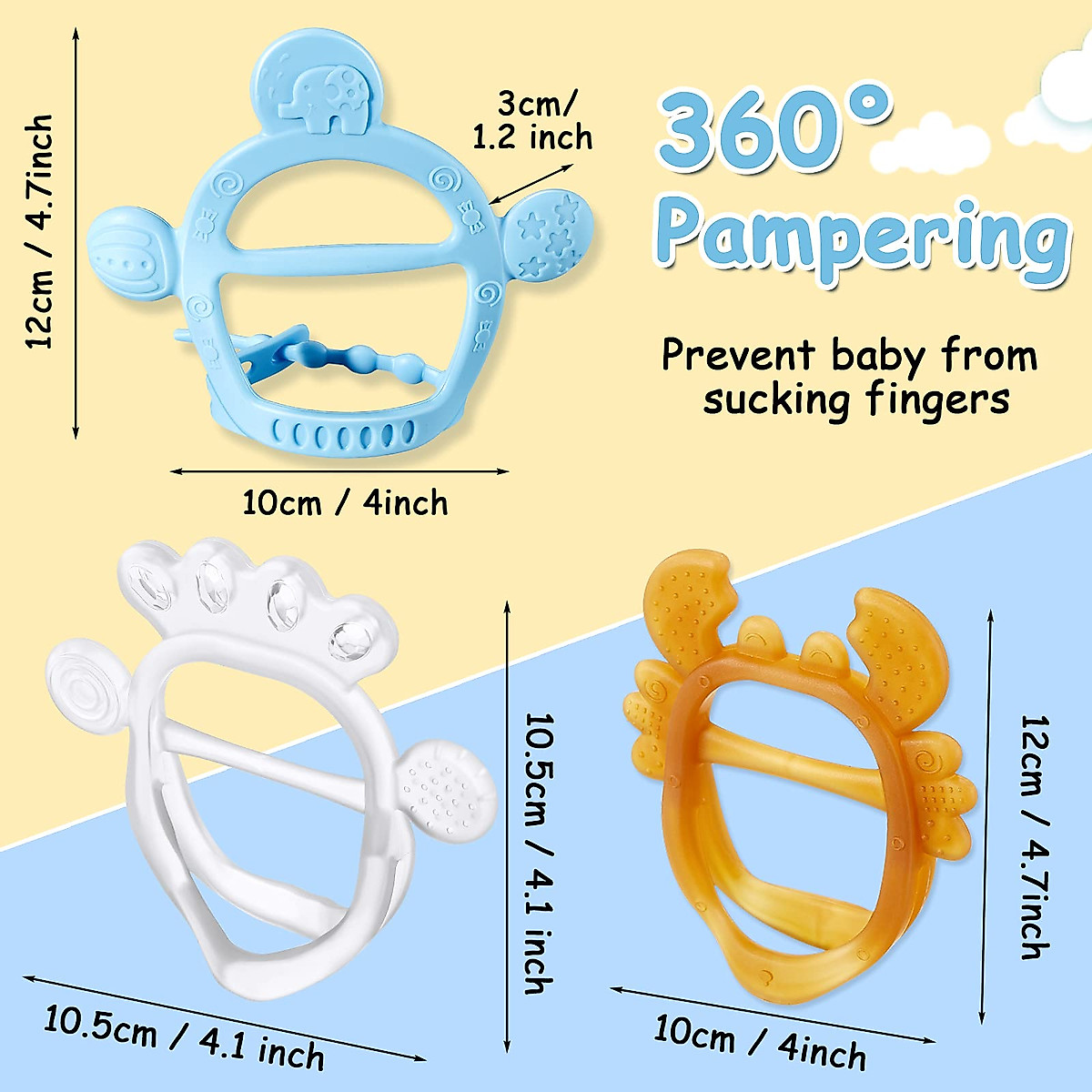 BBTO 5 Pcs Baby Hand Teether Toys for 0-6 and 6-12 Months Toddler Christmas Silicone Hand Teether Gifts with Adjustable Wristband Anti Dropping Chew Toys for Toddler Infant Newborn