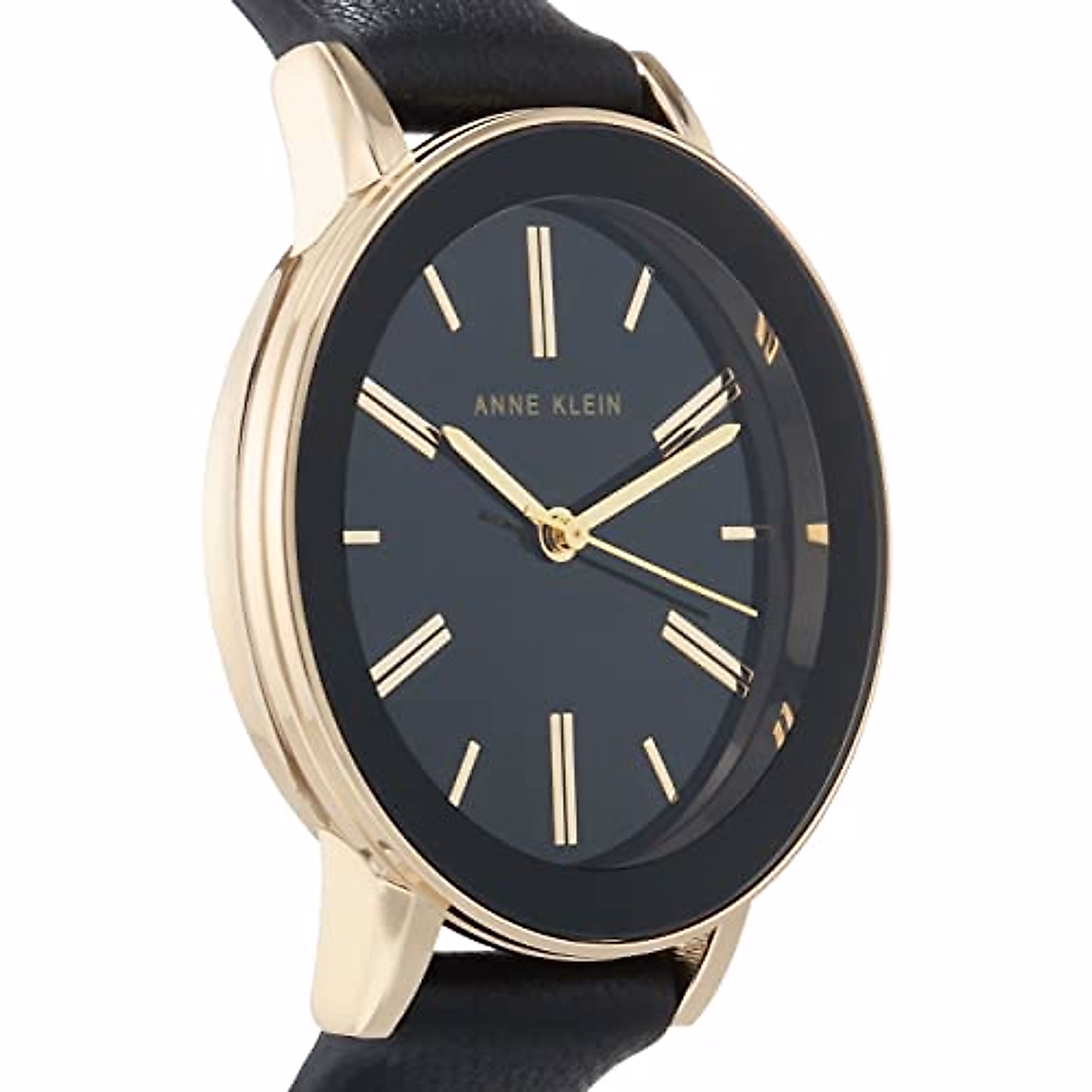 Anne Klein Women's Japanese Quartz Dress Watch with Faux Leather Strap, Black, 16 (Model: AK/3818GPBK)