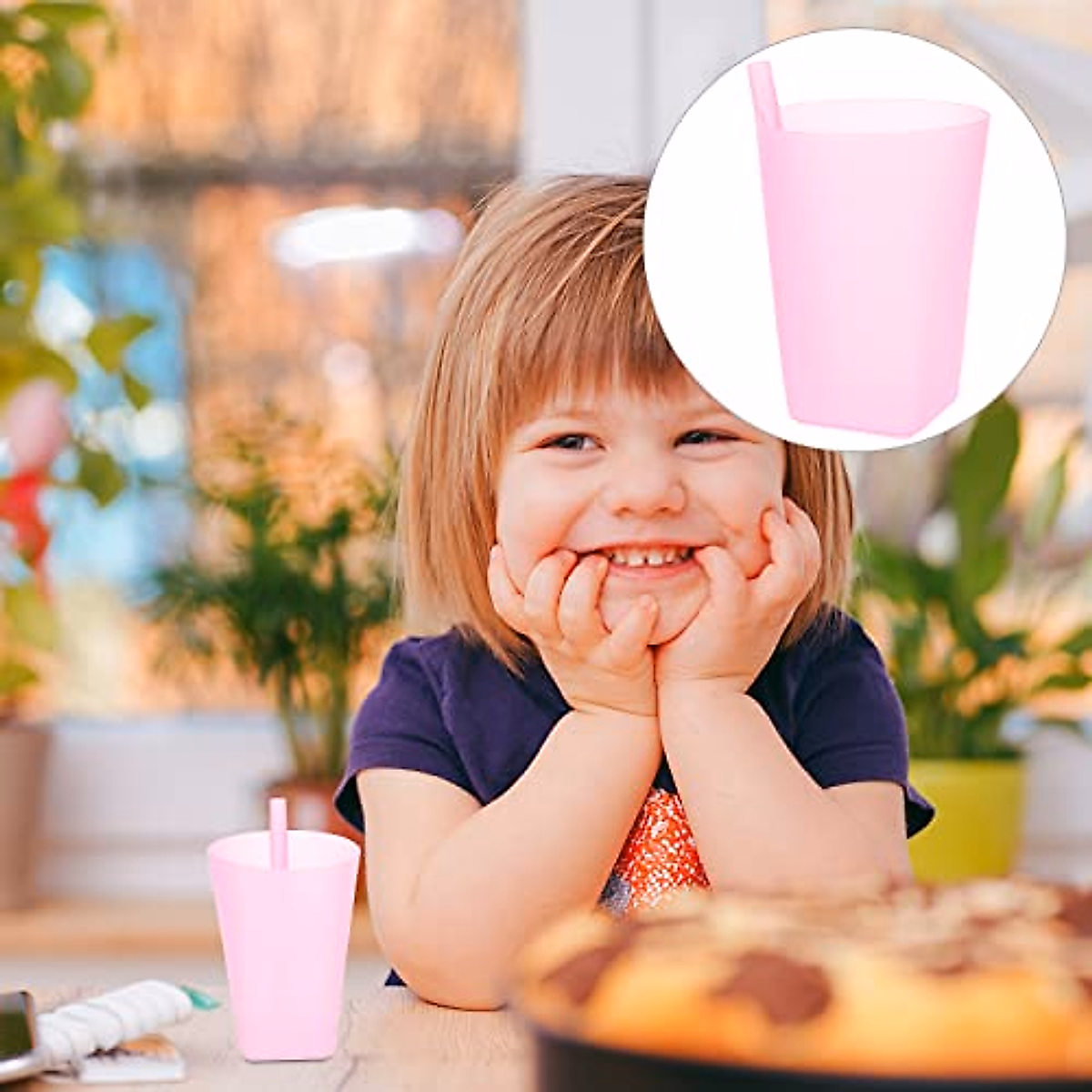 MAGICLULU 4Pcs Cup with Built in Straw Plastic Water Sippy Cups Containers Milk Straw Drinking Cups for Kids (Random Color)