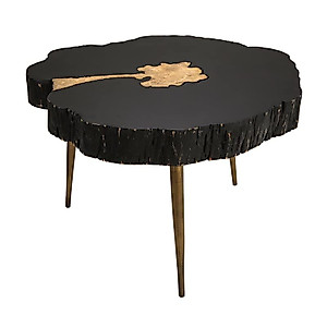 TOV Furniture Timber Rustic Wood Cocktail Table, 28", Black, Brass