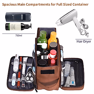 Buruis Extra Large Toiletry Bag for Men, Travel Toiletry Organizer Dopp Kit Water-resistant Shaving Bags, PU Leather Cosmetic Bathroom Shower Bag for Toiletries, Grooming, Accessories (Brown)