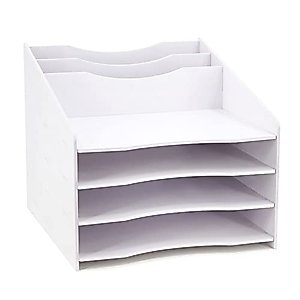 SONGWAY Desk File Organizer and Accessories Storage - Desktop Organizer with Horizontal and Vertical File Folder Holders, Letter Mail Sorter, 4 Tier Paper Organizer for Desk Home Office School