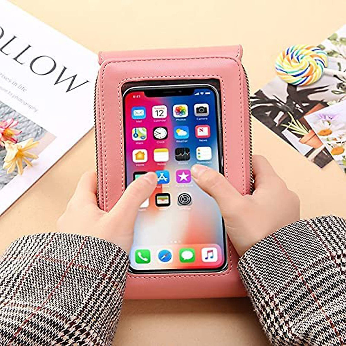 Eliaukly Touchscreen Phone Crossbody Bag for Women Cell Phone Purse Wallet with Multiple Credit Card Slots for iPhone15/15Pro etc. Blue
