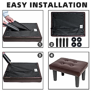 CAROLMADE 15” Ottoman Foot Rest, PVC Small Ottoman Foot Stool with Legs Modern Footstool Ottomans for Living Room Entryway Office, Brown