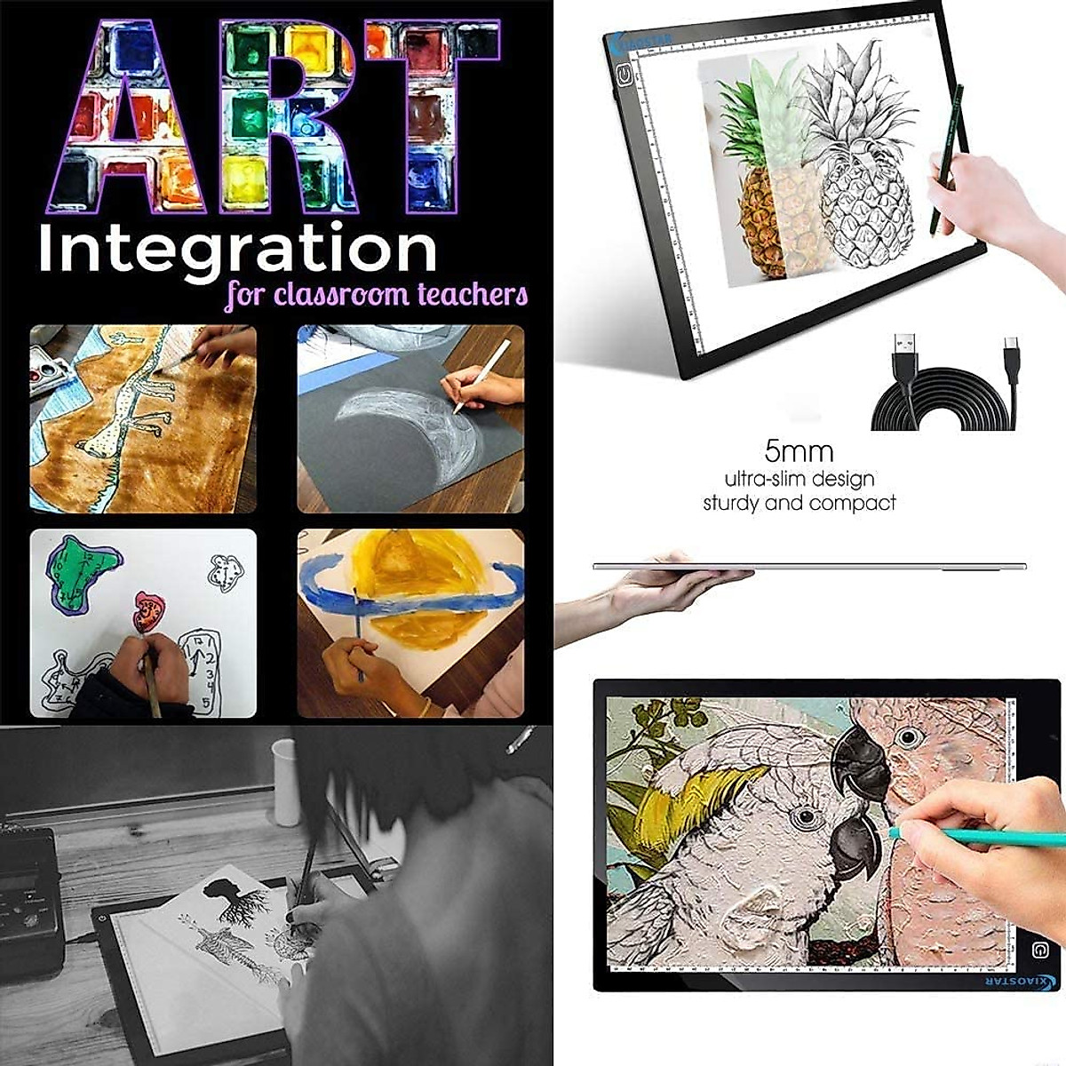 XIAOSTAR Light Box Drawing A4,Tracing Board with Brightness Adjustable for Artists, Animation Drawing, Sketching, Animation, X-ray Viewing