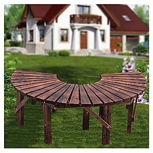 Outdoor Tree Bench,Wooden Semicircular Garden Bench Weatherproof Wrap Around Park Bench Semi Circle Garden Benches for Yard/Porch/Lawn/Patio (1pcs)