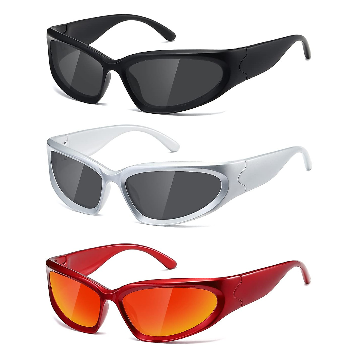 kimorn Wrap Around Polarized Sunglasses Womens men Swift Oval Fashion Sport Shades Sun Glasses (Matte black/Silver Grey/Red)