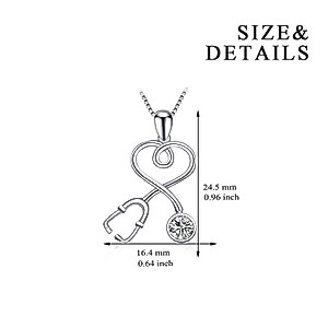 AOBOCO Sterling Silver Stethoscope Necklace Infinity Heart Pendant Doctor Nurse Necklace with Clear Austria Crystal, Women Medical Jewelry Gifts for Medical Student Doctor Nurse Female