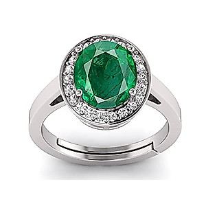 LMDPRAJAPATIS Natural 10.25 Ratti Lab Certified Emerald Panna 925 Sterling Silver Oval Shape Solitaire Adjustable Ring