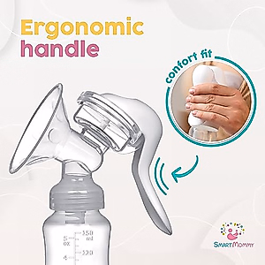 Smart Mommy Manual Breast Pump and Milk Collector - Innovative Design, Hand Pump Breast Pump, Silicone, BPA Free, 150 ml Collector