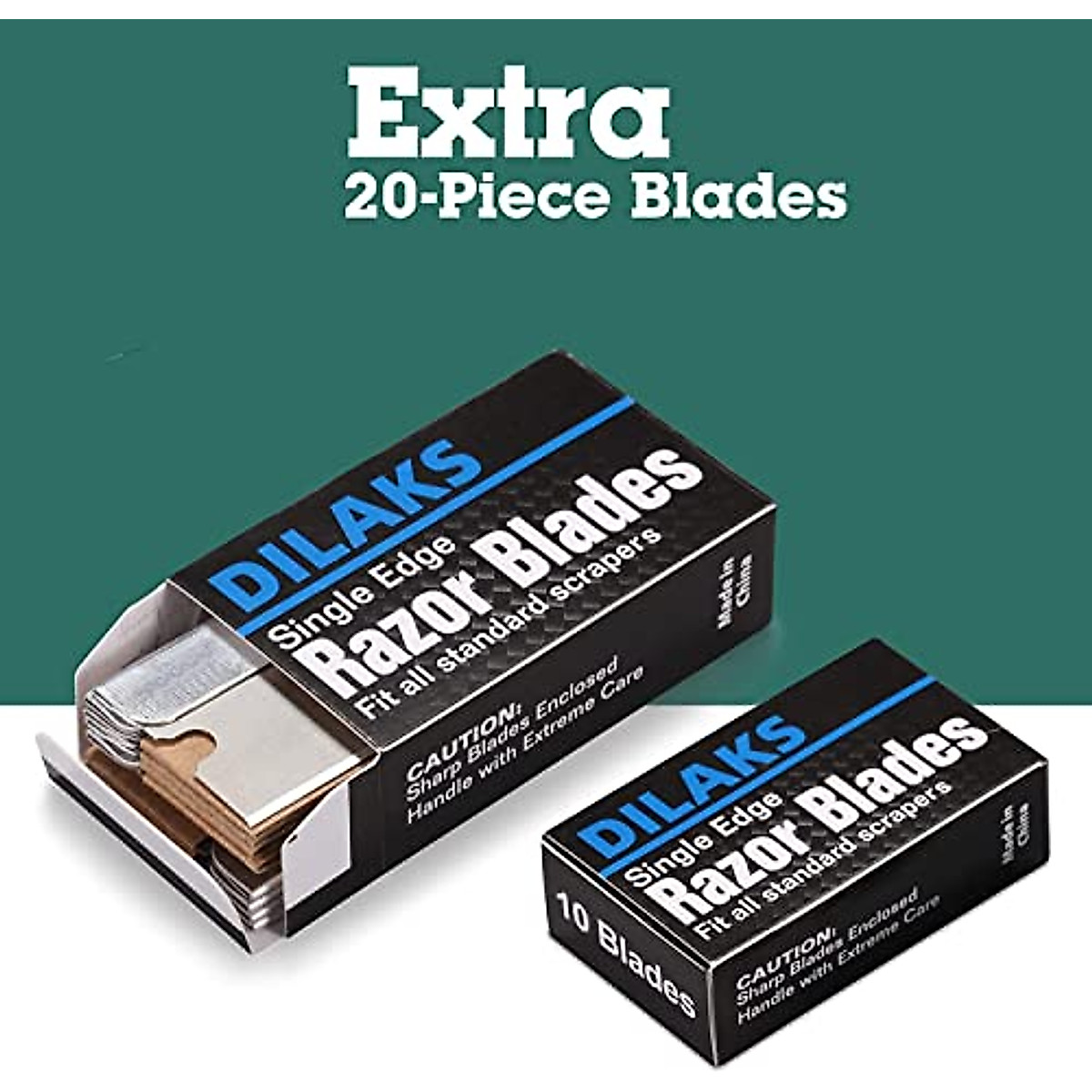 DILAKS 2-Pack Razor Scraper, All Metal Heavy Duty Razor Blade Scraper with Extra 20-Piece Blades