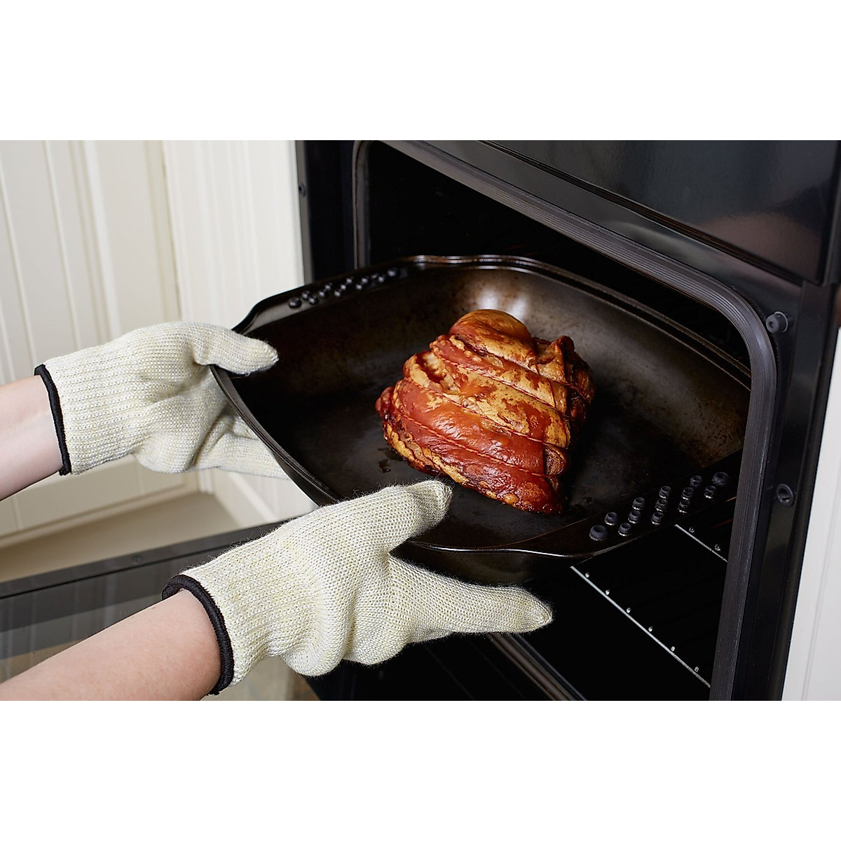 Brandobay Heat Resistant Oven Gloves - Grilling Cooking Gloves - Extreme Heat Resistant - Long and Thick Protection Gloves for Grilling, Cooking, Baking, Fireplace, Barbecue, Stove, Camping (One Pair)