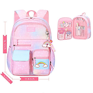 Youngsing Girls Backpack,Backpacks for Girls,Kids Backpack with Compartments Elementary School Bag For Girls School Backpack for Girls (Pink)