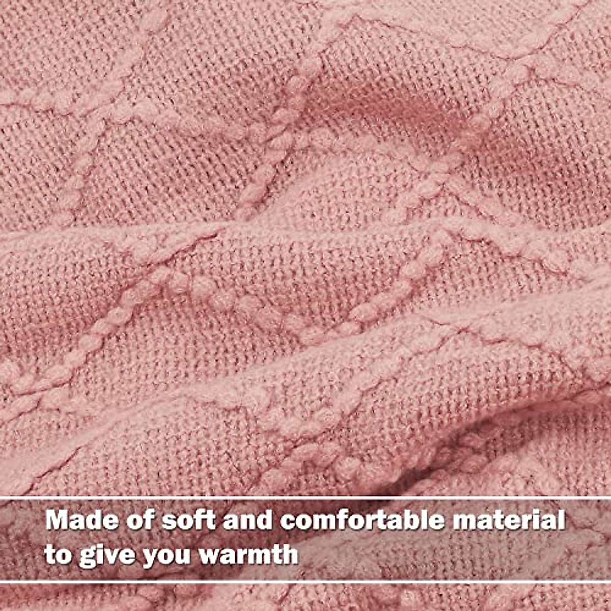 Catalonia Pink Knitted Throw Blanket for Couch, Decorative Blanket with Fringe, Acrylic Leisure Blanket for Bed, Sofa, Living Room | All Seasons, Lightweight, Cozy, Solid Color | 50×60 inches