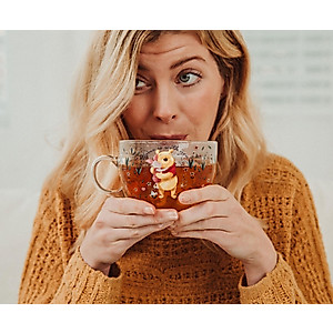 Disney Winnie the Pooh and Piglet Floral Glass Mug | Large Coffee Cup For Espresso, Tea, Mocha | Holds 16 Ounces