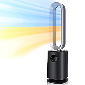 HealSmart 35-inch Space Heater Bladeless Tower Fan, Heater & Cooling Air Purifier, with Remote Control, Air Circulator Fan for Home Air Conditioner, black