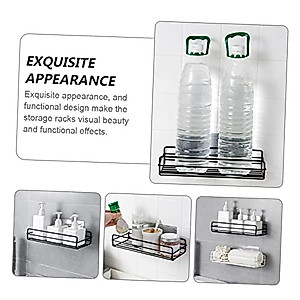 Levemolo 2pcs Organizer Shelves for Adhesive Dish Shampoo Brush Stainless Holders Caddy Racks Shower Farmhouse Scouring Iron Black Display Storage Floating Sink Metal Shelf Wall-mounted