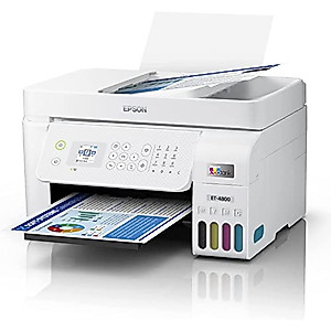 Epson EcoTank ET-4800 Wireless All-in-One Supertank Color Inkjet Printer Office, White - Print Copy Scan Fax - 10.0 ppm, 5760 x 1440 dpi, 8.5" x 14", Voice Activated, 30-Sheet ADF, Ethernet